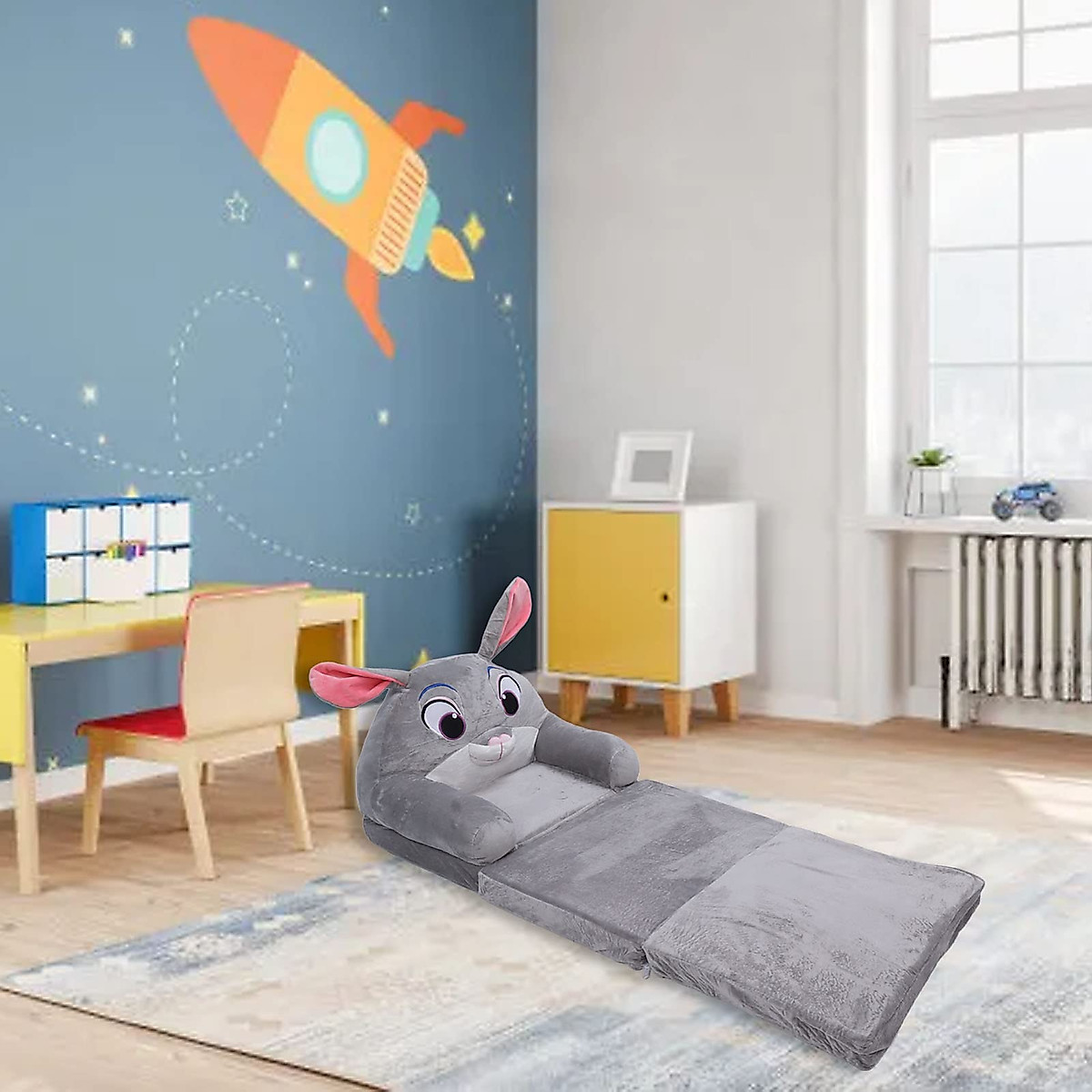 Estink Kids, Foldable Kids Couch Cute Cartoon Soft Children Folding Sofa Bed Play with Armrests Chair for Home Bedroom Playroom (3 Layers)