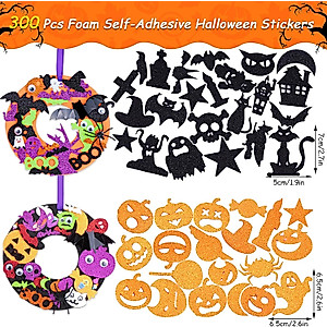 26 Sets Halloween Crafts Foam Wreath Craft Kits DIY Halloween Wreath with Self-Adhesive Pumpkin Ghost Bats Shape Craft Stickers Fall Thanksgiving Halloween Seasonal Sign Decoration