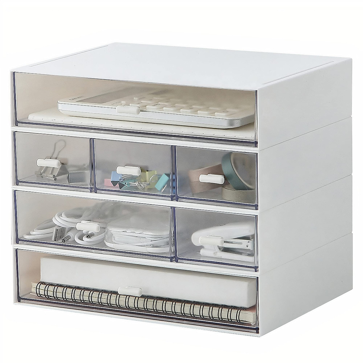 Stackeer Desk Organizer Bathroom Organization With 6 Drawers. Three tier Desk Organizer For Your Home or Office, Desk Supplies, Bathroom organization, School and Accessories (white).
