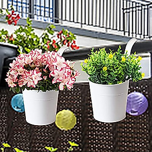 MorTime 10 Pack Metal Hanging Bucket Planter with Hook, 4 Inches Mini Round White Storage Basket for Plant Flower Pots Indoor Outdoor Home Garden Patio Lawn
