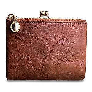 TOPKULL Womens Wallet Small Bifold Rfid Ladies Mini Vintage Coin Purse With Zipper and Kiss Lock (Brown)