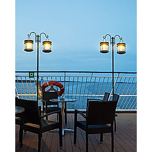 Solar Outdoor Floor Lamp with 2 Hanging Lanterns JACKYLED Solar Landscape Floor Lamp with Shepherd Hook Pole 61'' Tall, IP65 Waterproof Metal Solar Outdoor Lights for Garden Patio Porch Deck Yard Path