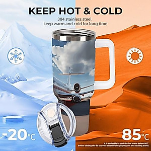 LLUTSNTH 40 Oz Vacuum Tumbler with White Handle Leakproof Insulated Tumbler Red Carpet Airplane Stainless Steel Travel Mug with Lid And Straw Coffee Cup Cute Water Bottles Cup Holder Friendly