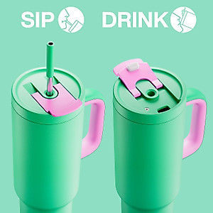 ENCOOL 40 oz Tumbler with Handle and Straw, 100% Leakproof Insulated Tumbler with Lid and Straw, Stainless Steel Travel Mug, Keeps Cold for 34 Hours, Car Cup Holder Friendly (Forest)