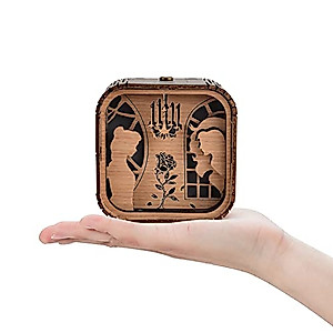MissLiGarden Handmade Music Box, Vintage Wooden, Classic, Oriental Temple, Best Gifts for Wife Husband Girlfriend Boyfriend Girl Boy Son Daughter, Birthday, Beauty and The Beast (8 Songs Option)
