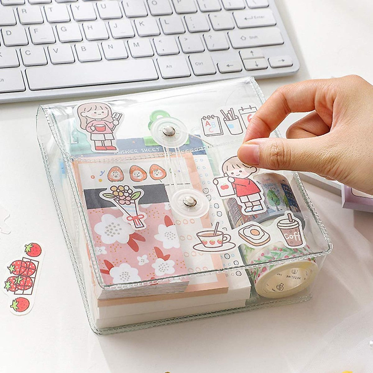 ZMLSED Washi Masking Tapes Multi Organizer Pouch, Minimalist Transparent Large-Capacity Visible Portable Storage Bag for Stationery Stickers Travel Small Object Planner Pens Journal Supplies