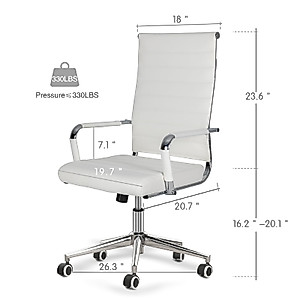 BOWTHY Home Office Chair Ribbed, Modern Leather Conference Room Chairs, Ergonomic Office Desk Chair, High Back Executive Computer Chair, Adjustable Swivel Chair with Arms (White)