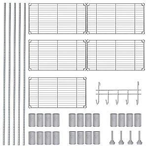 Cozzine 5 Tier Storage Shelves, Adjustable Storage Shelves 21"x 11"x 59" Heavy Duty Steel Tube Wire Shelving Unit (Silver)