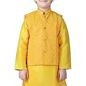 Vaanee Designz Boys' Ethnic Wear Waistcoat Kurta Pyjama Set 7 Years-8 Years Yellow