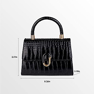 Dochais Tote Bag for Women, Crocodile Crossbody Handbags Small Tote Bag with Adjustable Strap Trendy Top Handle Shoulder Bag- Black