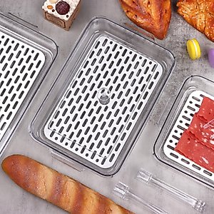 Furbeko 3 Pcs Bacon Keeper Deli Meat Container for Fridge Bacon Holder Bacon Storage Container with Lids for Refrigerator Plastic Cold Cuts Cheese Storage Organizer Bacon Saver with 3 Serving Tongs