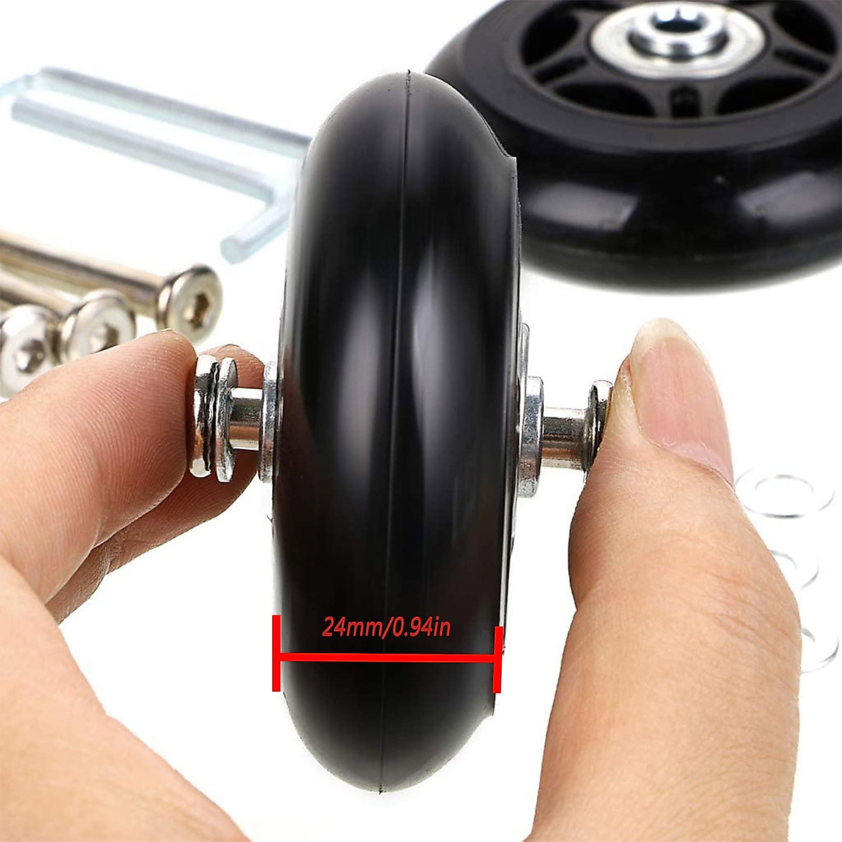 Suitcase Luggage Wheel Replacement kit Rubber Universal Wheels Swivel Caster Bearing Tool（Set of 2 Rounds） (OD:80 W:24 ID:6 Axles:36/ 40mm)