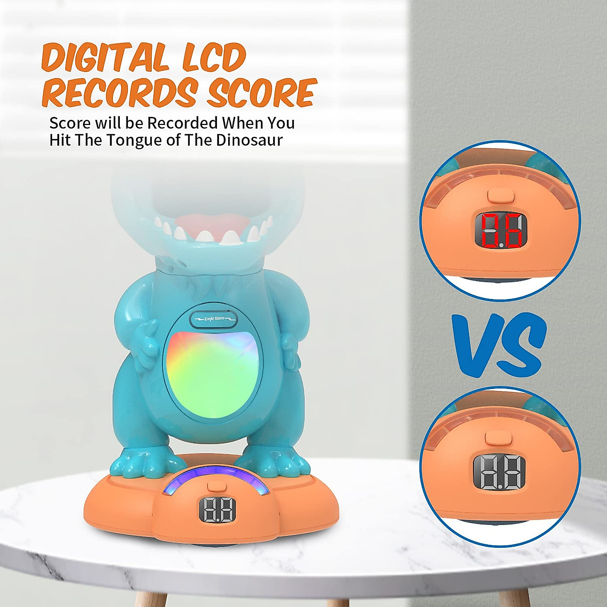 EagleStone Moveable Dinosaur Shooting Toys for Boys, Kids Target Shooting Games w/ 2 Air Pump Gun LCD Score Record& Sound, 48 Foam Balls Electronic Target Practice Gift Toys for Toddlers 5 6 7 8 9