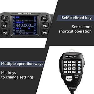 Retevis RT95 Dual Band Mobile Radio, Dual Speaker Mobile Transceiver, 200 Channels 180 Degree Rotatable LCD Display, 2m 70cm Mini Mobile Two Way Radio for RV 4x4 Offroad (1 Pack)