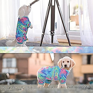 Dog Pajamas Soft Onesies for Small Dogs Boys Girls Tie Dye Winter Pjs Velvet Pet Clothes Puppy Jumpsuits, Pink Small