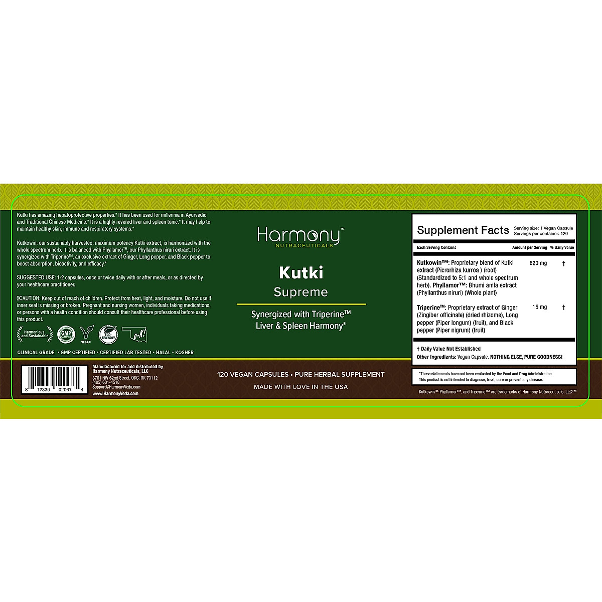 Kutki Supreme - Harmony Nutraceuticals Ayurvedic Medicine for Healthy Skin, Immune and Respiratory Systems - 120 Vegan Organic Capsules