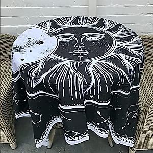 Instruban Sun and Moon Tapestry - Black and White Burning Sun God with 12 Constellations Stars - Psychedelic Wall Hanging for Bedroom & Living Room - 51.2 x 59.1 Inches