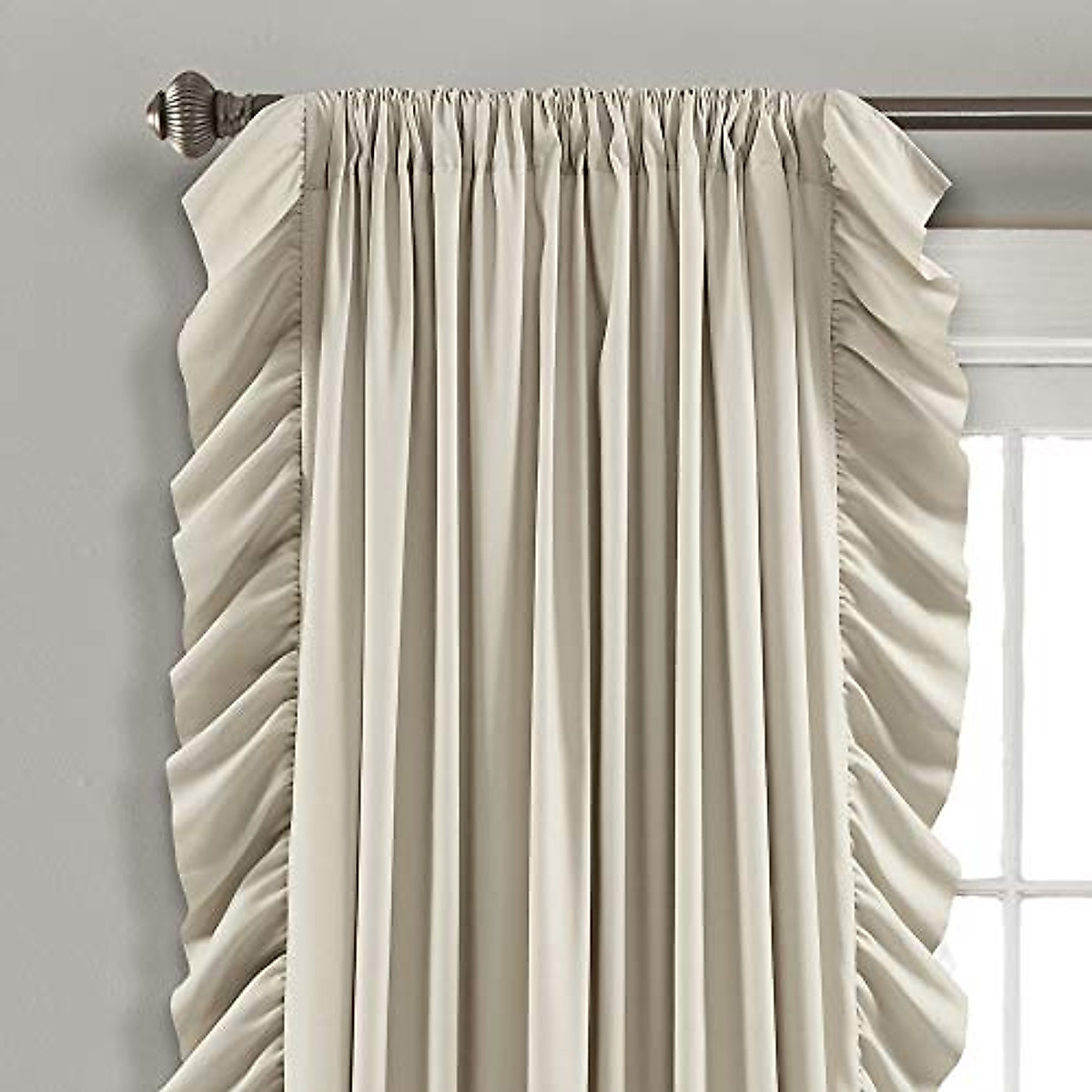 Lush Decor Reyna Ruffle Window Curtain Panel Set for Living, Dining, Bedroom (Pair), 54"W x 95"L, Wheat