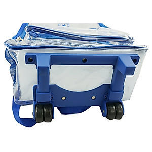 K-Cliffs Rolling Clear Backpack Heavy Duty Bookbag Quality See Through Workbag Travel Daypack Transparent School Book Bags with Wheels Royal Blue