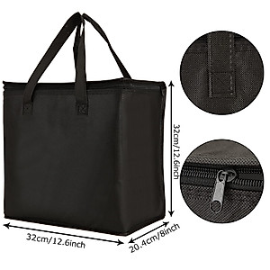 Acrux7 5 Pack Insulated Grocery Bags with Zipper, Reusable Food Delivery Bag, Medium Collapsible Leak-poof Insulated Bags, Food Warmer Bag, Insulated Shopping Bags for Hot & Cold, Groceries (Black)