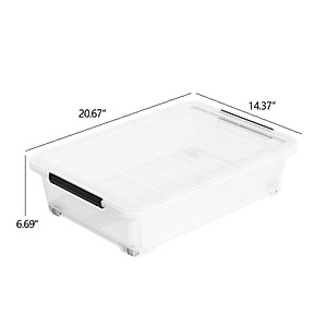 Afromy 3 Pack 20 Qt Wheeled Latching Storage Box, Stackable Underbed Bin with Latch Lid, Clear