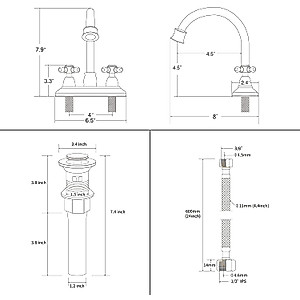 Bathroom Faucet 3 Hole, GOWIN Bathroom Faucet Matte Black,Bathroom Faucets for Sink 3 Hole,Bathroom Sink Faucet,4 Inch 2- Handle Sink Faucet with 360 Swivel Gooseneck,Drain Assembly