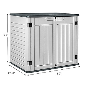Devoko Resin Outdoor Storage Shed 28 Cu Ft Horizontal Outdoor Storage Cabinet Waterproof Patio Tools Storage Box for Pool Toys, Sofa Cushion, Lawn Mower and Garbage Cans