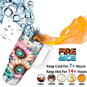 FOCIUZTA Sunflower Tumbler - 40oz Stainless Steel, Double Wall Insulated, Leak-Proof, BPA-Free, Perfect for Mother's Day, Christmas, Easter Gift Cup