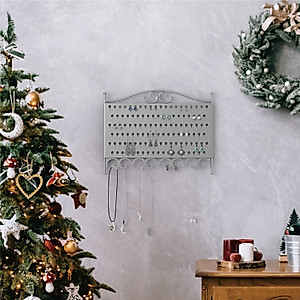 Mango Steam Wall Mounted Closet/Wardrobe Display Hanger Organizer for Jewelry & Earrings With Hooks for Necklaces, Bracelets, Accessories - Silver