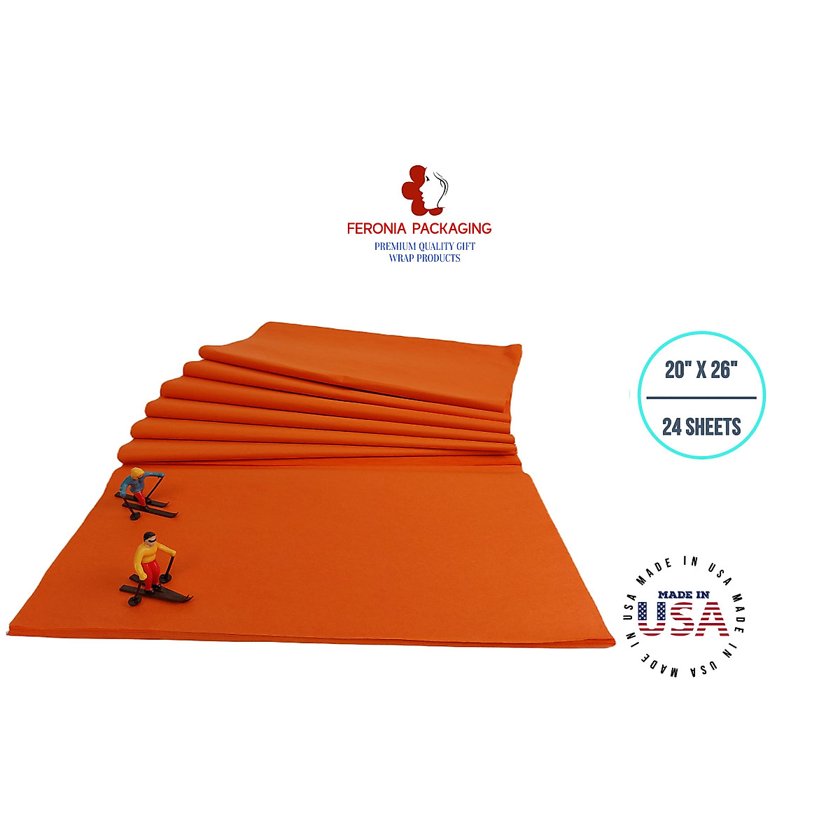 Orange Tissue Paper Squares, Bulk 24 Sheets, Premium Gift Wrap and Art Supplies for Birthdays, Holidays, or Presents by Feronia packaging, Large 20 Inch x 26 Inch