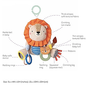 Taf Toys Harry The Lion, Newborn & Baby Developmental Soft Activity Toy. Helps Develop Motor Skills. Perfect for Multi Sensory Play with a Mirror, Teethers & Rattles. Textures and Sounds. 3-6 Months