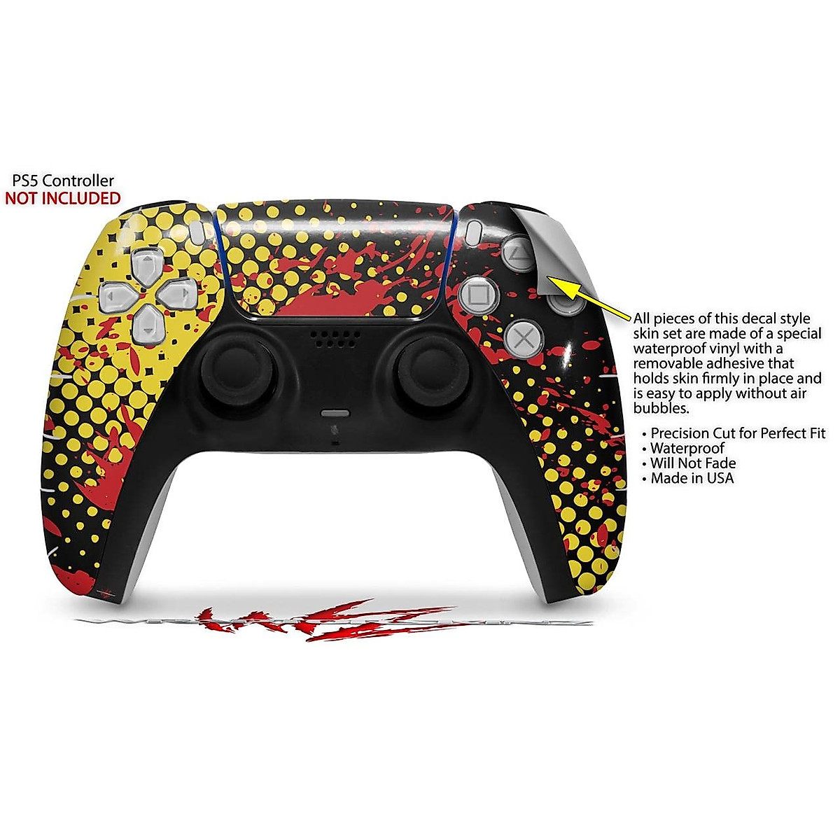 WraptorSkinz Skin Wrap compatible with Sony PS5 DualSense Controller Halftone Splatter Yellow Red (CONTROLLER NOT INCLUDED)