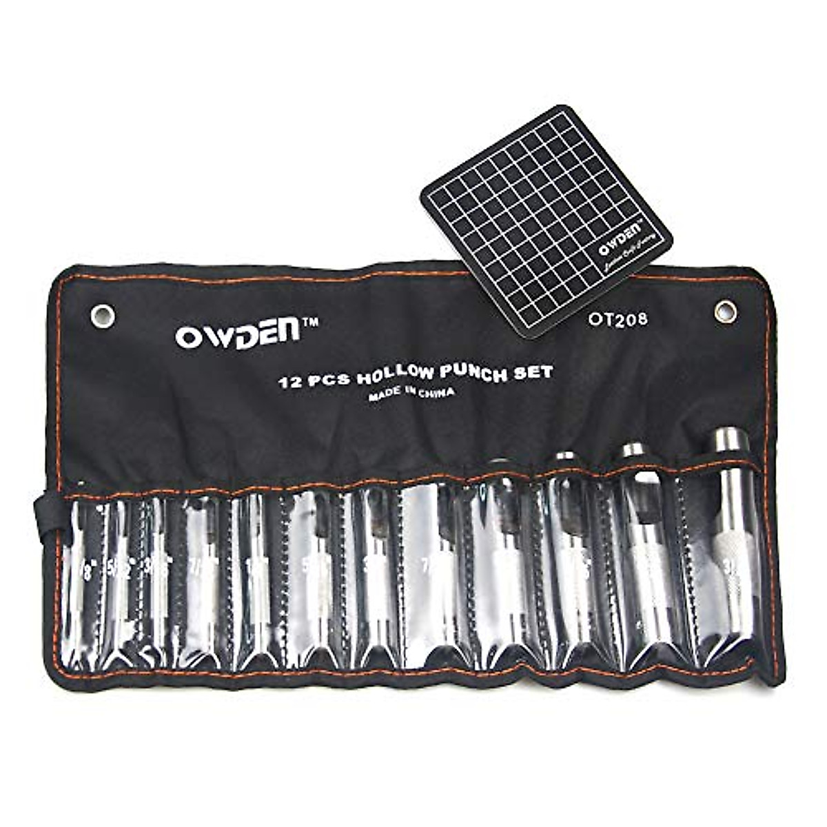 OWDEN 12Piece Leather Hole Punch Set with a Free Cutting mat,Leather Tool,Leather Hollow Punch Set, Round Hole Punch Set,Cut Leather Rubber Paper Soft Material