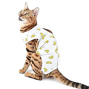 Zunea Cat Surgery Recovery Suit for Abdominal Wounds Soft Cotton Skin Diseases Clothes After Surgery Wear Cone E-Collar Alternative Clothing Kitten Surgical Pajama for Anti Licking Banana M