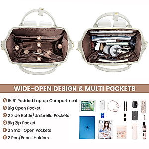 LOVEVOOK Leather Laptop Backpack for Women 17 inch,Travel Backpacks Purse Nurse Teacher Backpack Computer Laptop Bag,Professional College Business Work Bags Carry On Backpack with USB Port,Beige White