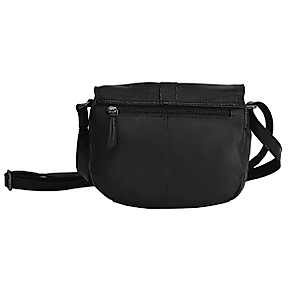 Zinda Genuine Leathers Saddlebag Flap Over Women's Handbag Crossbody Shoulder Sling Multiple Pockets (Black)
