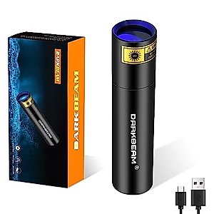 DARKBEAM UV 365nm Light Wood's lamp V4 USB Rechargeable Portable Blacklight LED Ultraviolet Flashlight Mini Pocket-Size, Detector for Pet Urine, Stains, Flurescent Material, Money Check, Amber 370nm
