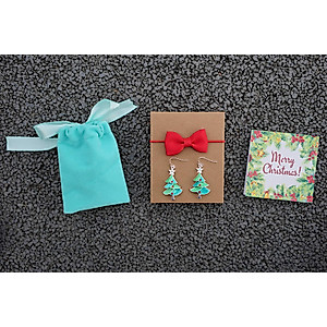 RareLove Green Christmas Tree with Star Red Rhinestone Pierced Dangle Earrings CZ Crystal Silver Plated Alloy Holiday For Women