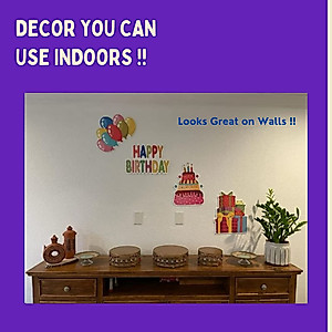 Yard Expressions 4pc Happy Birthday Yard Signs with Stakes - Easy to Install Happy Birthday Yard Sign - Large 16" Waterproof Birthday Sign Yard – Durable, Reusable & Colourful Happy Birthday Lawn Sign