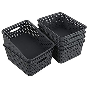 Lesbin 6-Pack Plastic Storage Baskets, Weave Storage Baskets, Gray