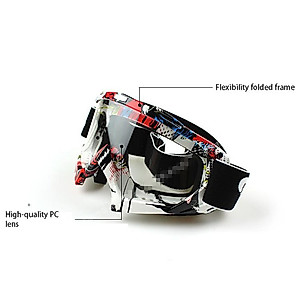 Wonzone Windproof Dustproof Motorcycle Anti-Fog Cross Country Riding Cycling Sunglasses Mountaineering Skiing Snow Ski Goggles Protective Eyewear (White&Black, Rainbow)