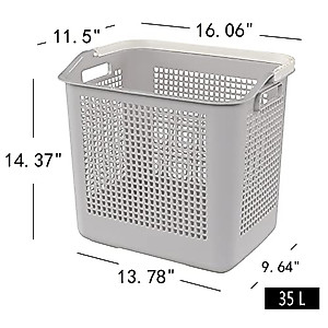 Easymanie 4 Pack 35 L Plastic Laundry Basket Clothes Hamper with Handle, Gray, F