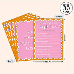 Pink Wavy Border Who Knows The Couple Best Game for 30 Guests with Game Cards, Wavy Border Bridal Shower Game, Modern Bridal Shower Decorations, Wedding Shower or Bachelorette Party Supplies - 03
