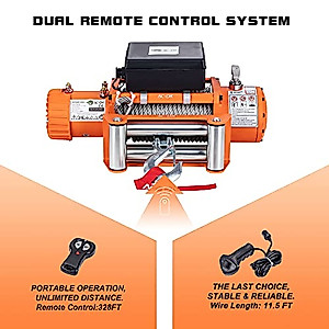AC-DK 12000 lb. Waterproof IP67 Electric Winch Kit, 12V Winch Steel Cable Electric Winch Truck Winch with Wireless Handheld Remotes and Wired Handle (Include 12500lbs - Steel Cable)