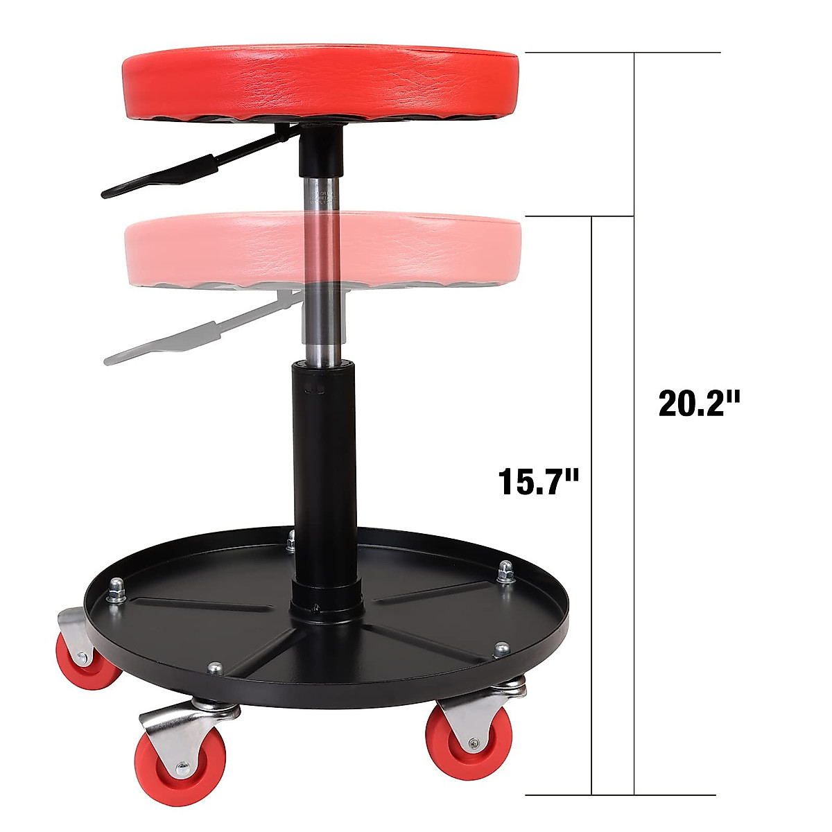 TCE Duty Rolling Pneumatic Creeper Garage/Shop Seat: Padded Adjustable Mechanic Stool with Tool Tray Storage, Red,ATRHL6201U