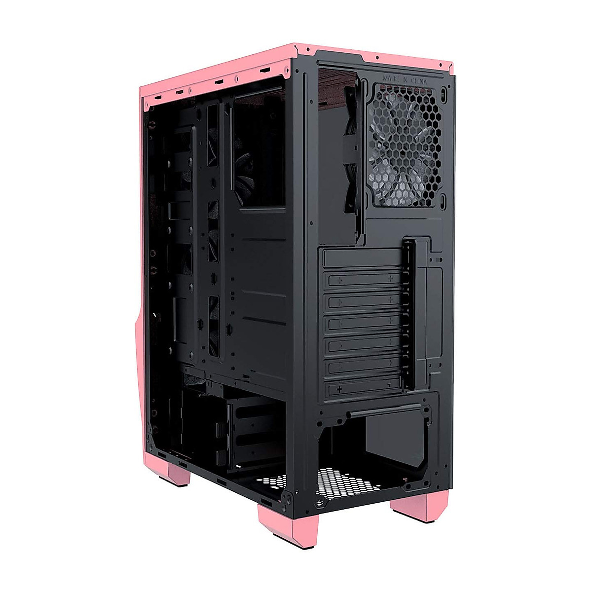 Apevia Crusader-F-PK Mid Tower Gaming Case with 1 x Full-Size Tempered Glass Panel, Top USB3.0/USB2.0/Audio Ports, 4 x RGB Fans, Pink Frame