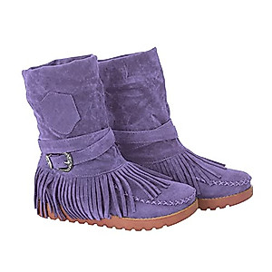 YfiDSJFGJ black booties for women casual toe retro short fringe round flat pointe toe low heel chunky block heel soft toe non-slip snow boots metallic cowgirl boots