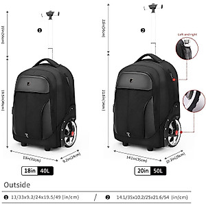 Rolling ,Waterproof Backpack with Wheels for Business, College Student and Travel Commuter, Carry on Backpack with Laptop Compartment, Fit 17 Inch Laptop, Wheeled Backpack for Adults