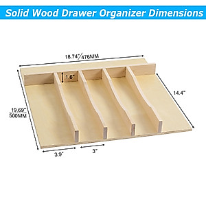 WelFurGeer Flatware Organizer for Drawer, Utensil Organizer for Kitchen Drawers, Wood Cutlery Tray Organizer in Drawer, Flatware Drawer Organizer for Silverware, Flatware in Kitchen (Natural)