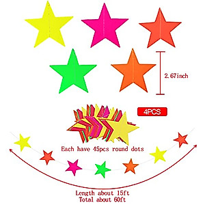 60Ft Star Neon Garland Hanging Paper Glow Party Neon Party Hanging Decoration for Birthday Wedding Neon Party Background Decoration Supplies(4Pcs)